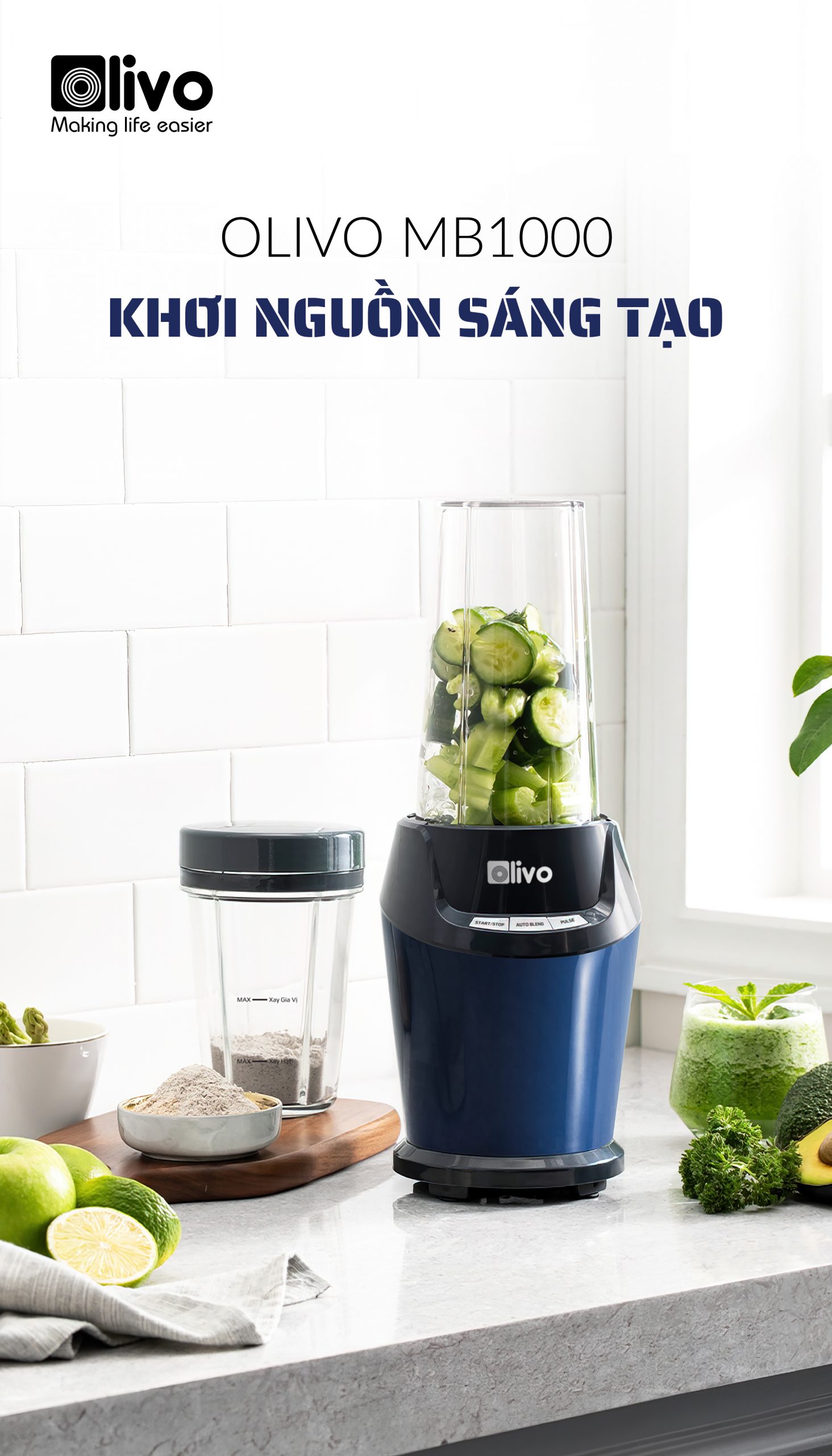 Máy Xay Sinh Tố OLIVO MB1000 - Ba Cốc Xay Linh Hoạt - Xay Đá Bào, Xay ...