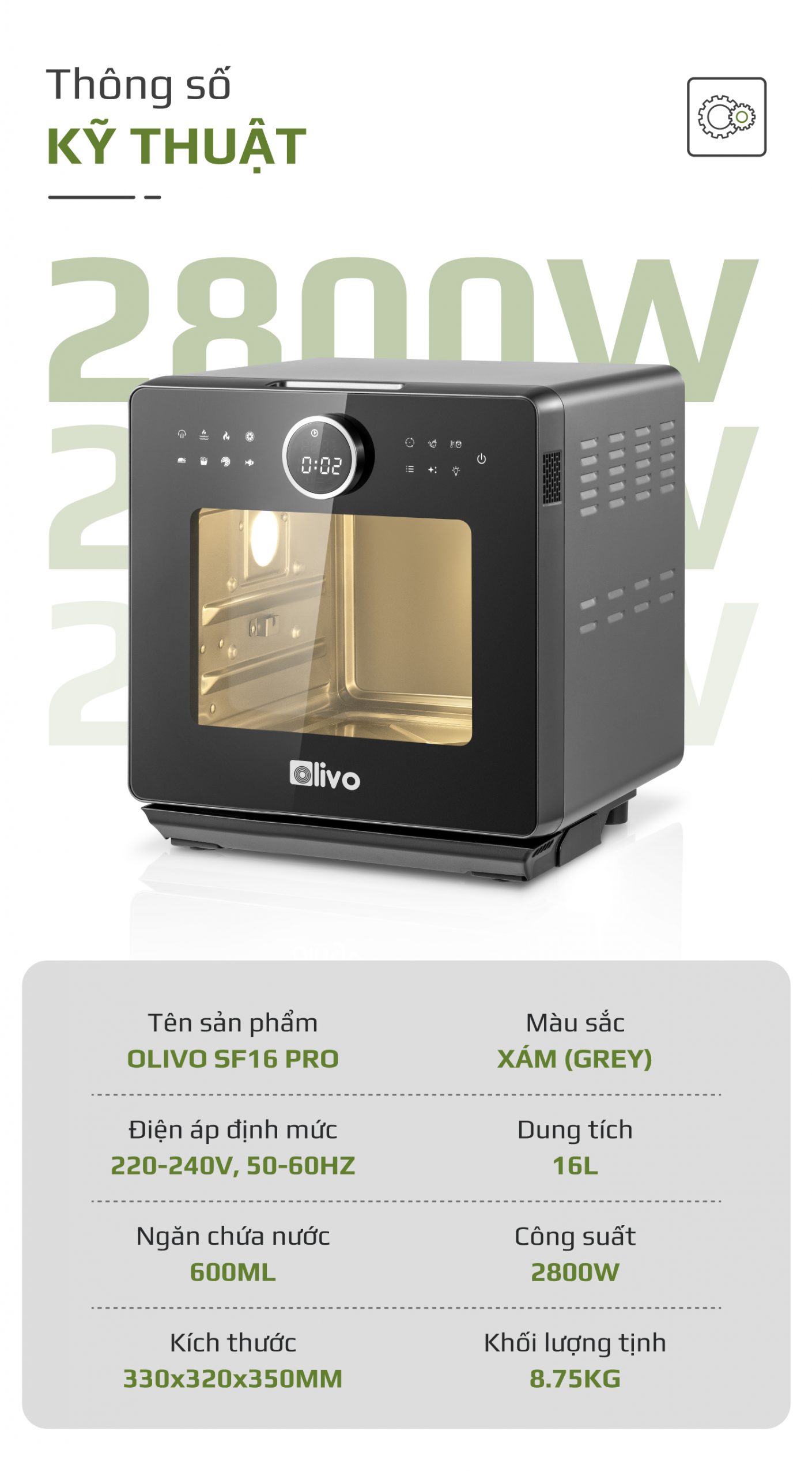 Nồi Chiên Hấp Đa Năng OLIVO SF16 PRO - 56 Chương Trình Cài Sẵn - Dung ...
